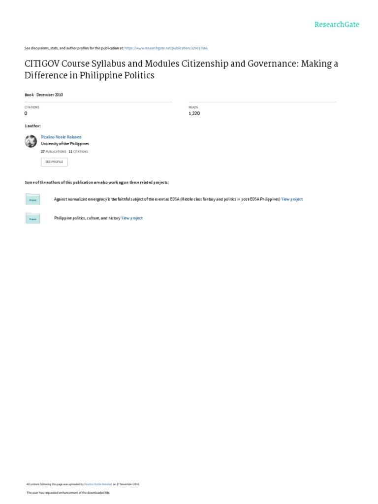 CITIGOV Course Syllabus and Modules Citizenship and Governance: Making ...