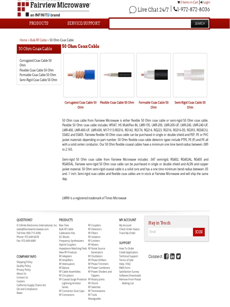 50 Ohm Coax Cable | PDF | Coaxial Cable | Electrical Equipment
