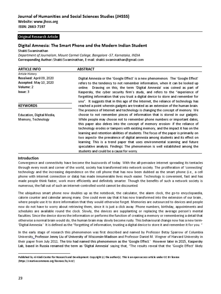Paper 3 (2020.2.3) Digital Amnesia The Smart Phone and The Modern ...