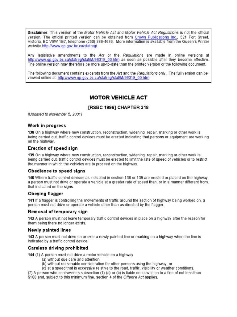 Motor Vehicle Act & Regs Excerpts | PDF | Traffic | Pedestrian Crossing