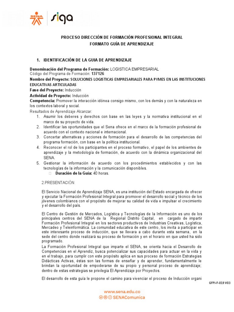 Gfpi-F-019 Guia de Aprendizaje-Induccion | PDF | Desarrollo profesional | Evaluación