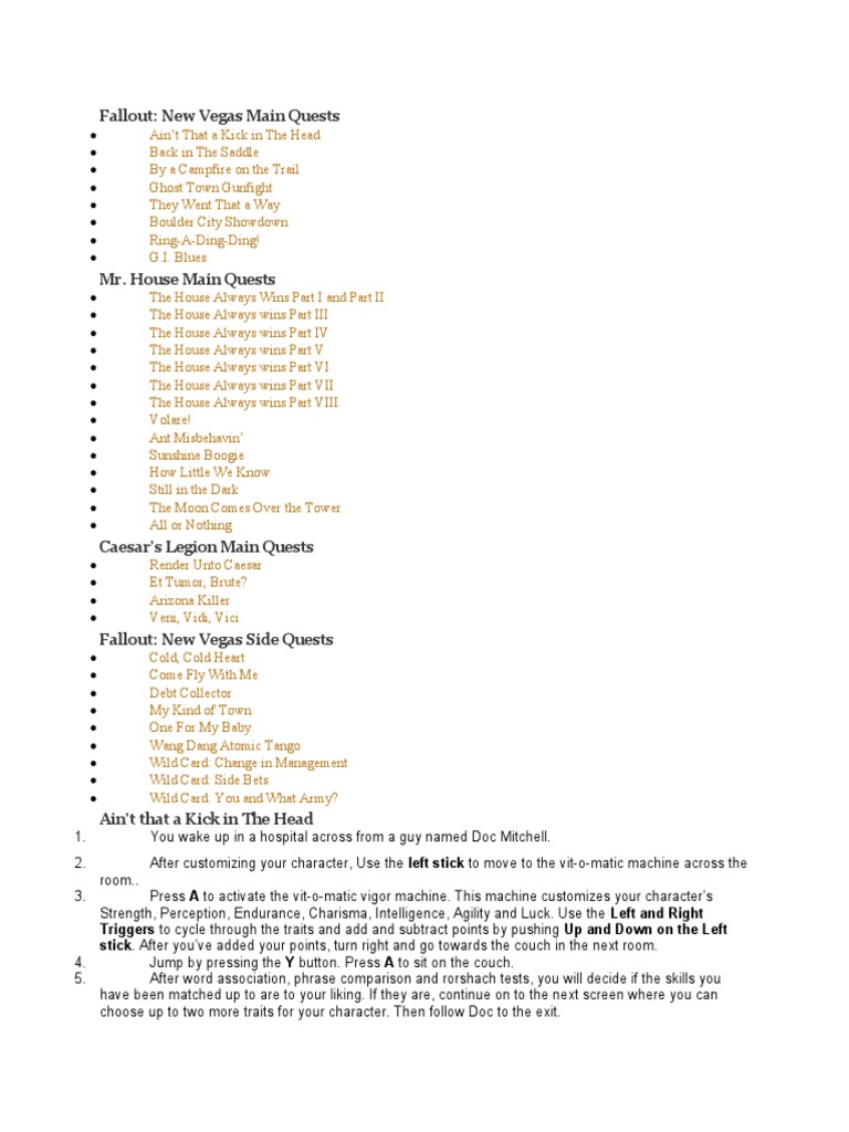 Fallout: New Vegas Main Quests | PDF | Elevator