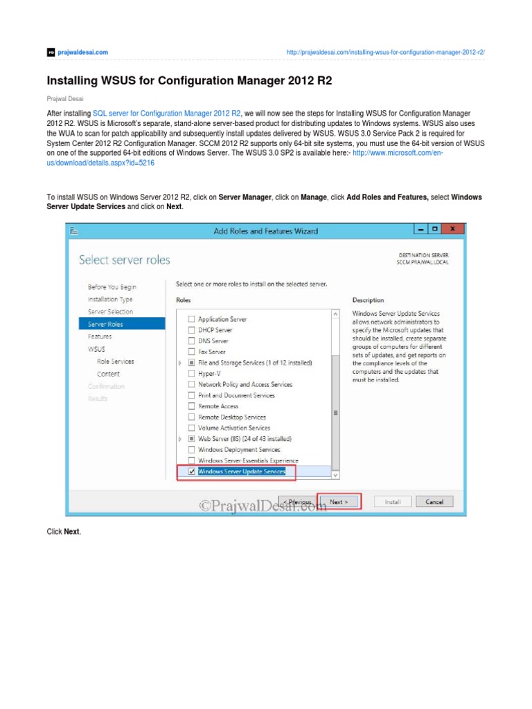 4 - Installing WSUS For Configuration Manager 2012 R2 PDF | PDF | Databases | Microsoft Windows