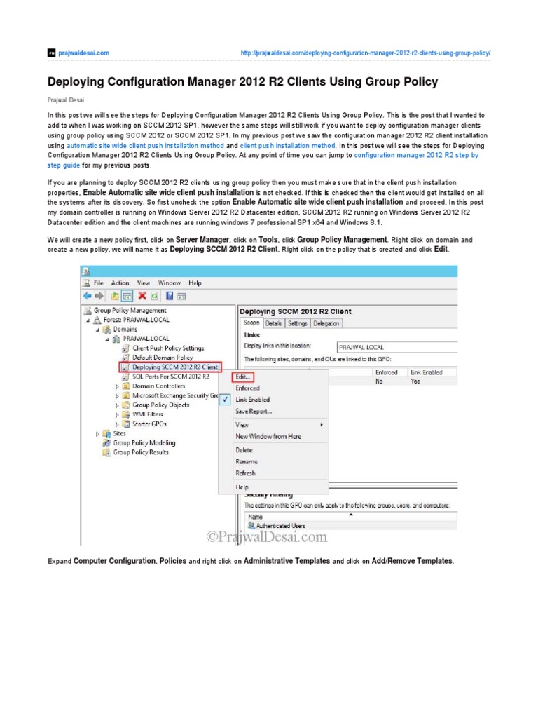 13 - Deploying Configuration Manager 2012 R2 Clients Using Group Policy | PDF | Group Policy ...