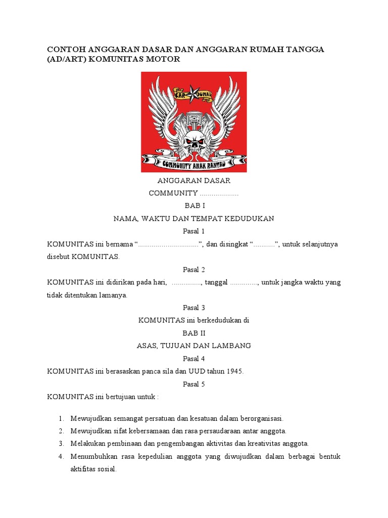 Contoh Anggaran Dasar Dan Anggaran Rumah Tangga | PDF