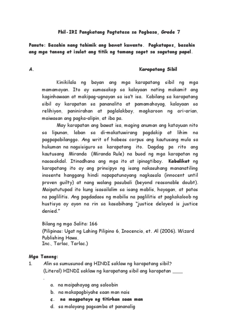 Grade 7 Passage FILIPINO GST | PDF