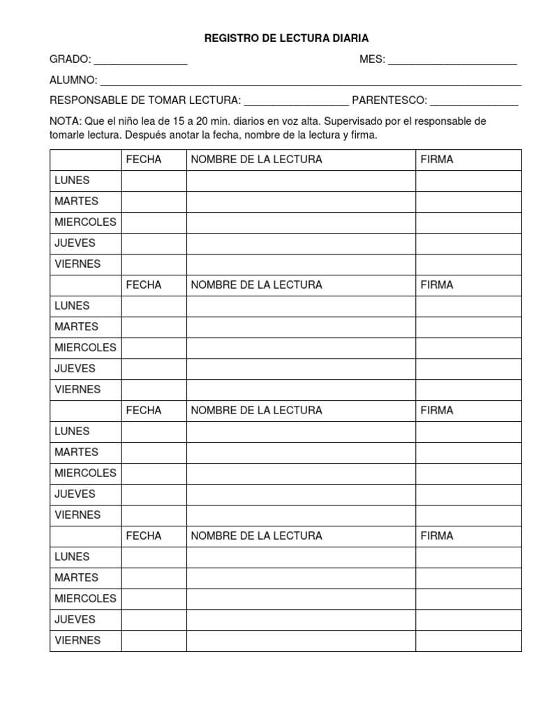 Mi Registro De Lectura En Formato Pdf Imprimible Establecer Acrobat