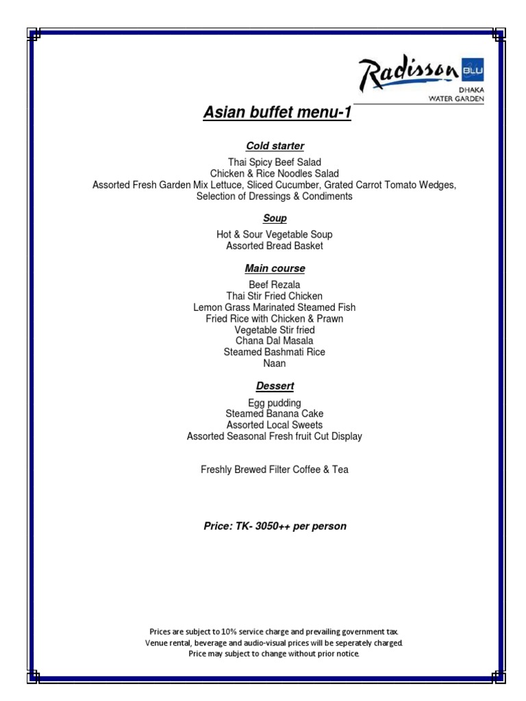 Asian Buffet Menu Options & Pricing | PDF | Thai Cuisine | Salad