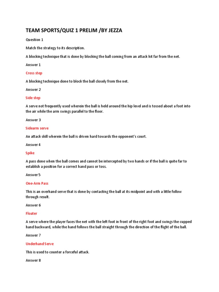 Team Sports Quiz: Techniques & Terms | PDF | Sports & Recreation