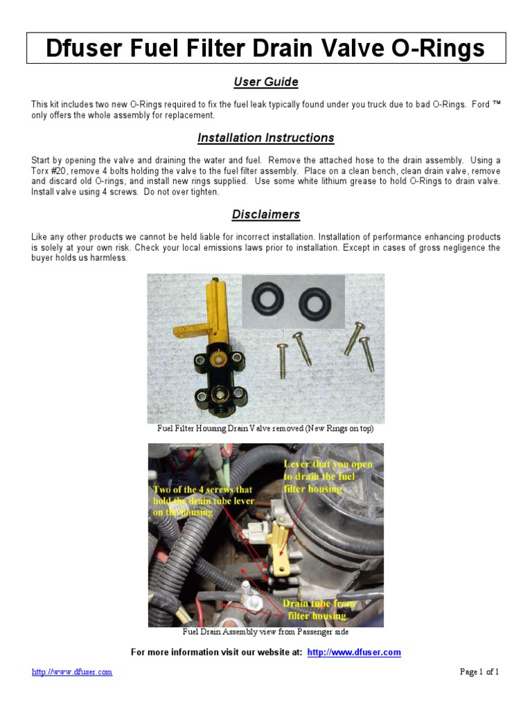 Dfuser Fuel Filter Drain Valve Orings | PDF | Business | Technology ...