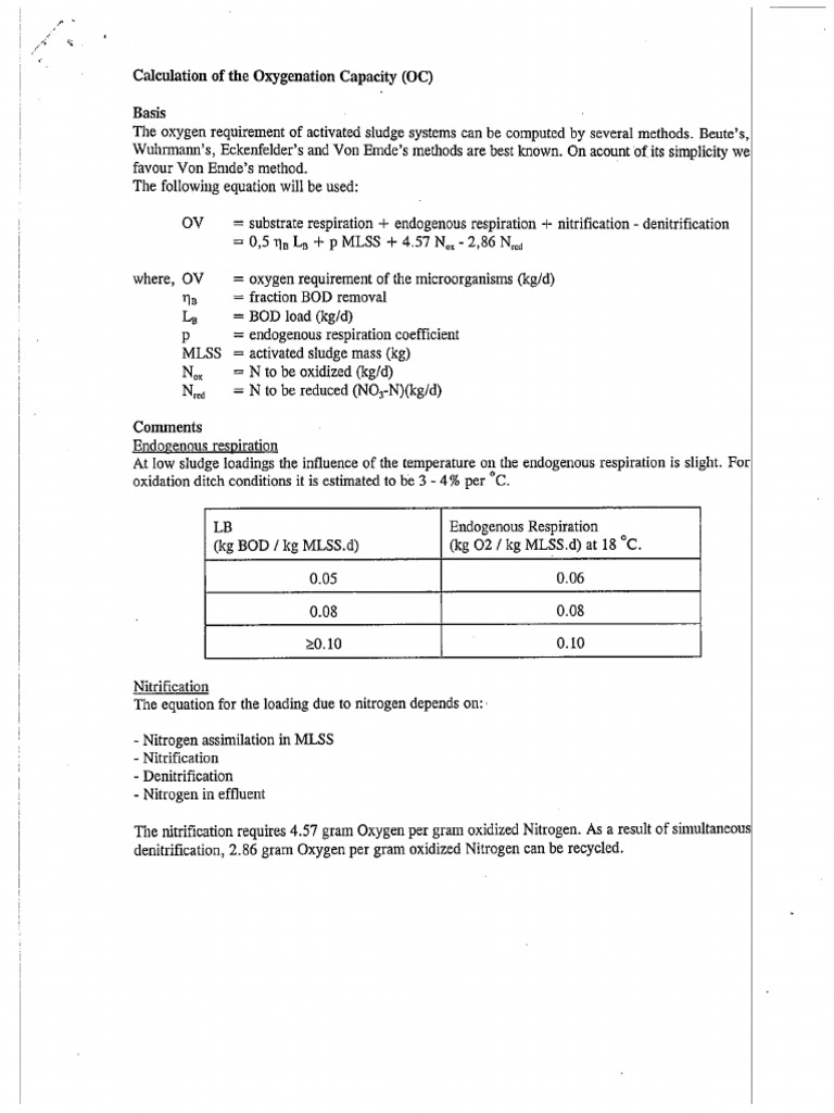 Calculation of Oxygenation Capacity | PDF