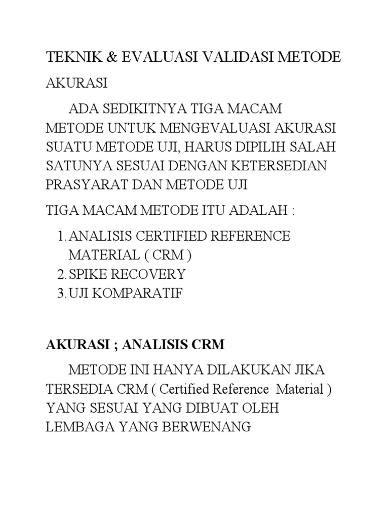 Evaluasi Akurasi Metode Uji CRM | PDF