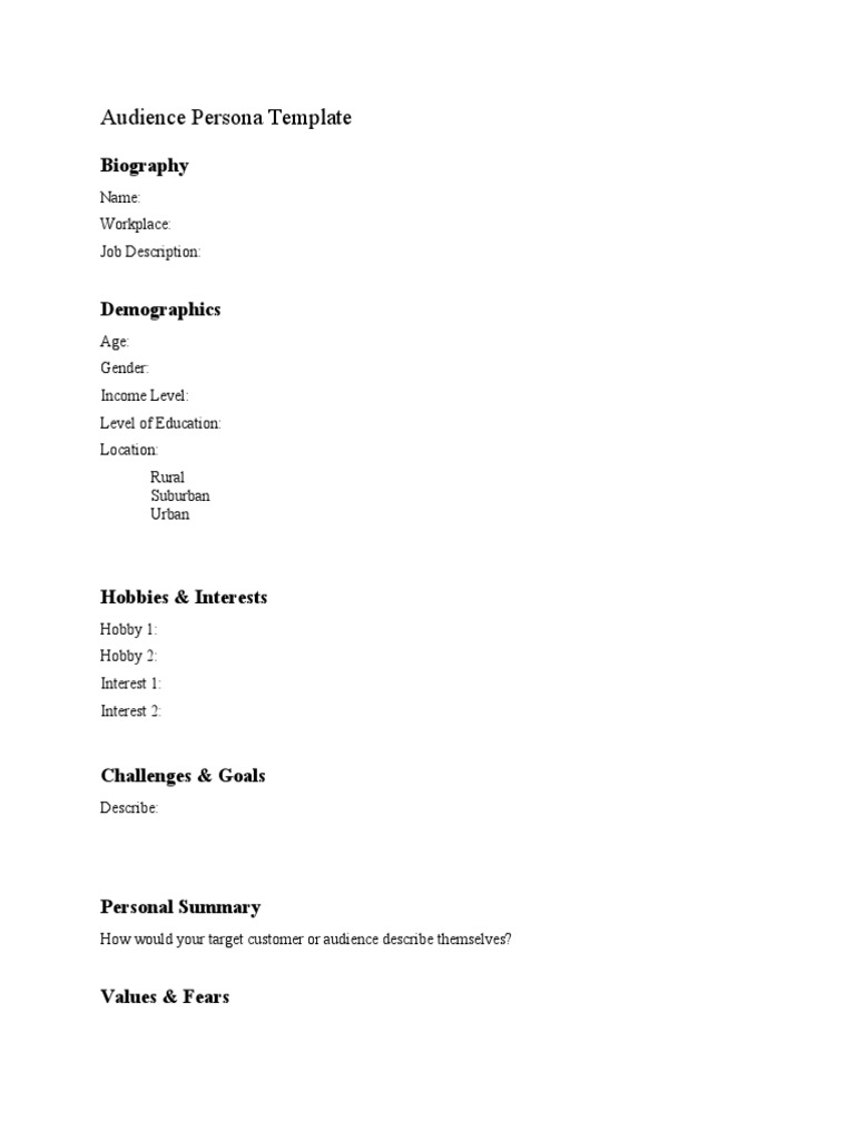 Audience Persona Template: Biography | PDF
