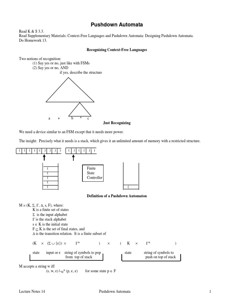 Pushdown Automata: Recognizing Context-Free Languages | PDF | Formalism (Deductive ...