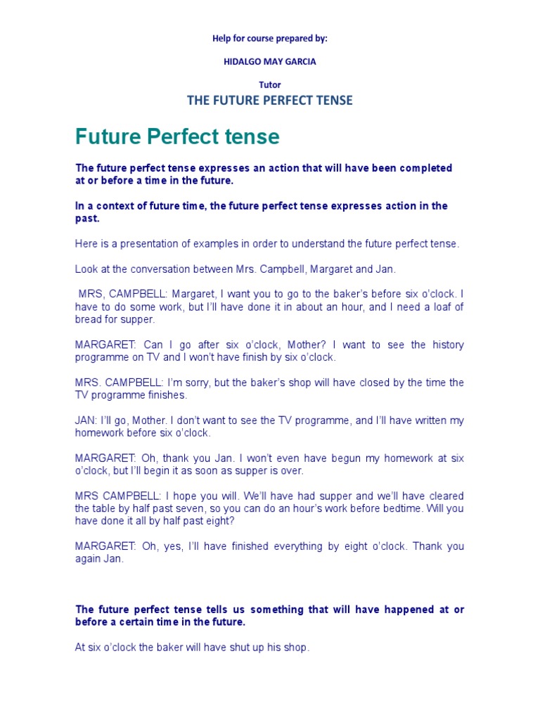 The Future Perfect Tense | PDF | Perfect (Grammar) | Grammatical Tense