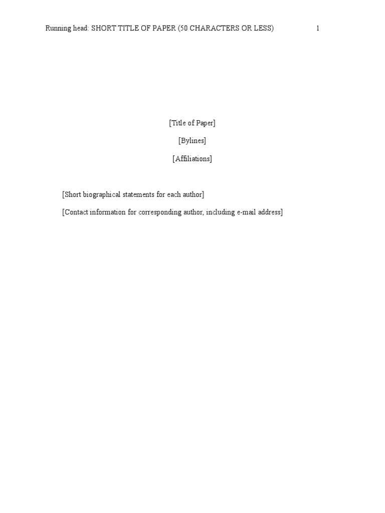 Running Head: Short Title of Paper (50 Characters or Less) 1 | PDF ...