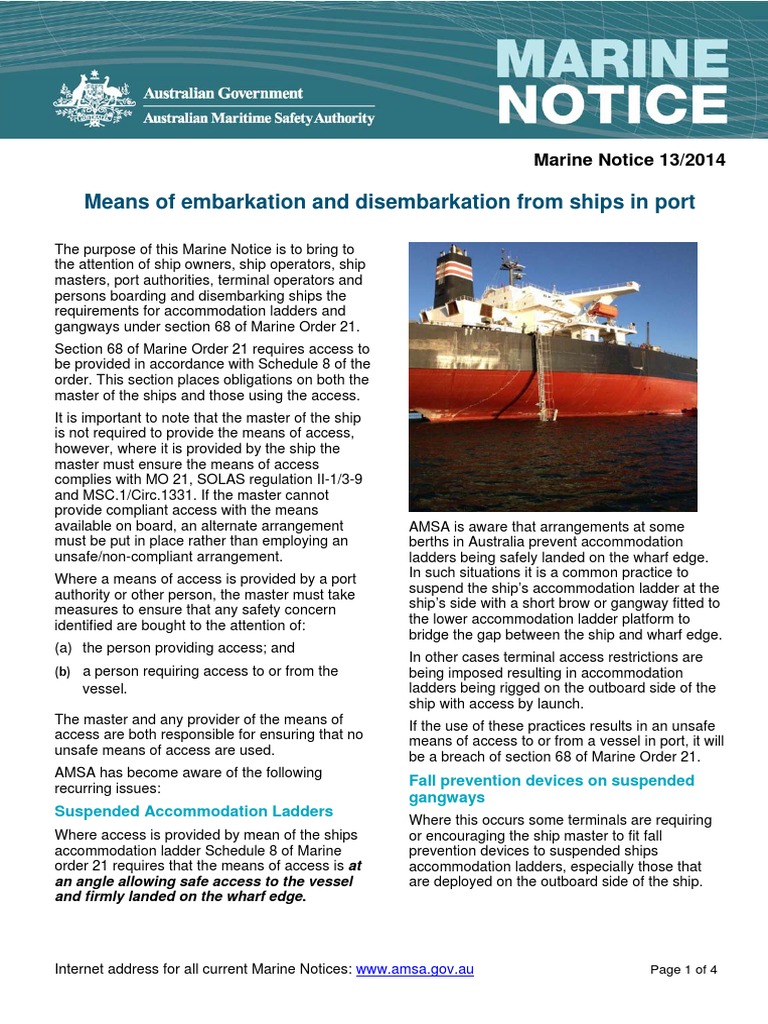 Means of Embarkation and Disembarkation From Ships in Port: Marine ...