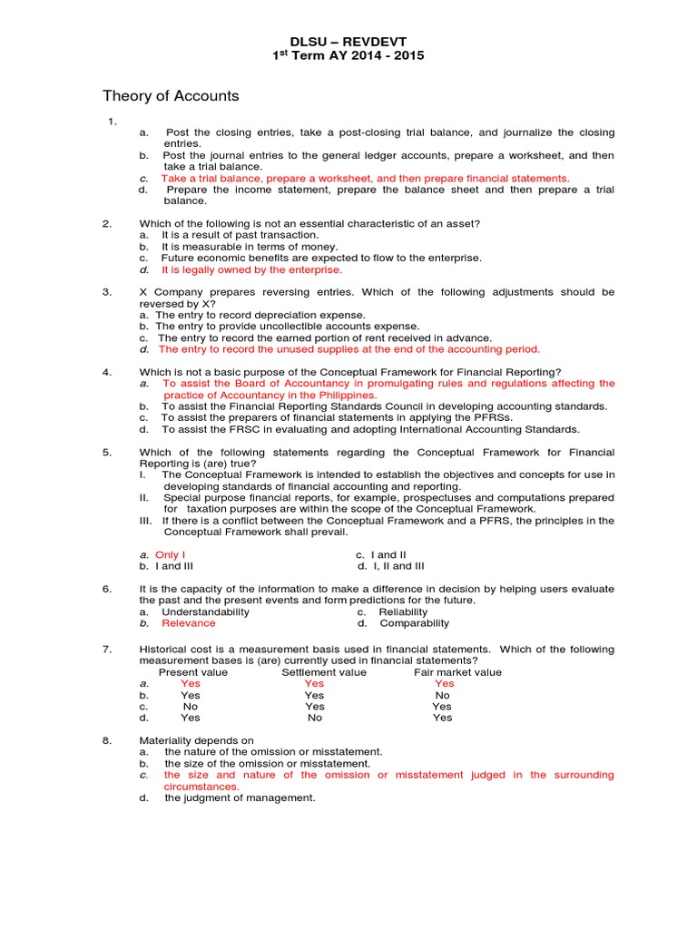 DLSU REVDEVT - TOA Revised Reviewer - Answer Key PDF | PDF | Cash Flow ...