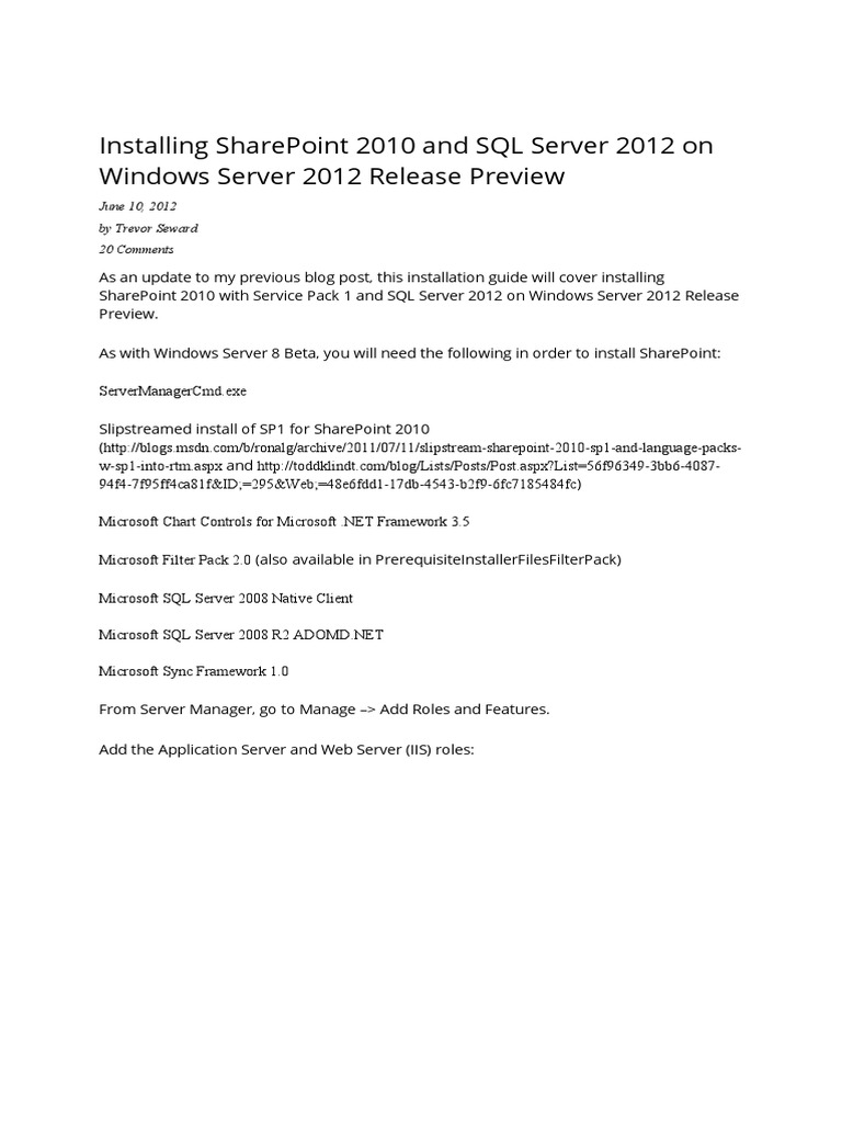 Installing SharePoint 2010 and SQL Server 2012 On Windows Server 2012 Release Preview | PDF ...