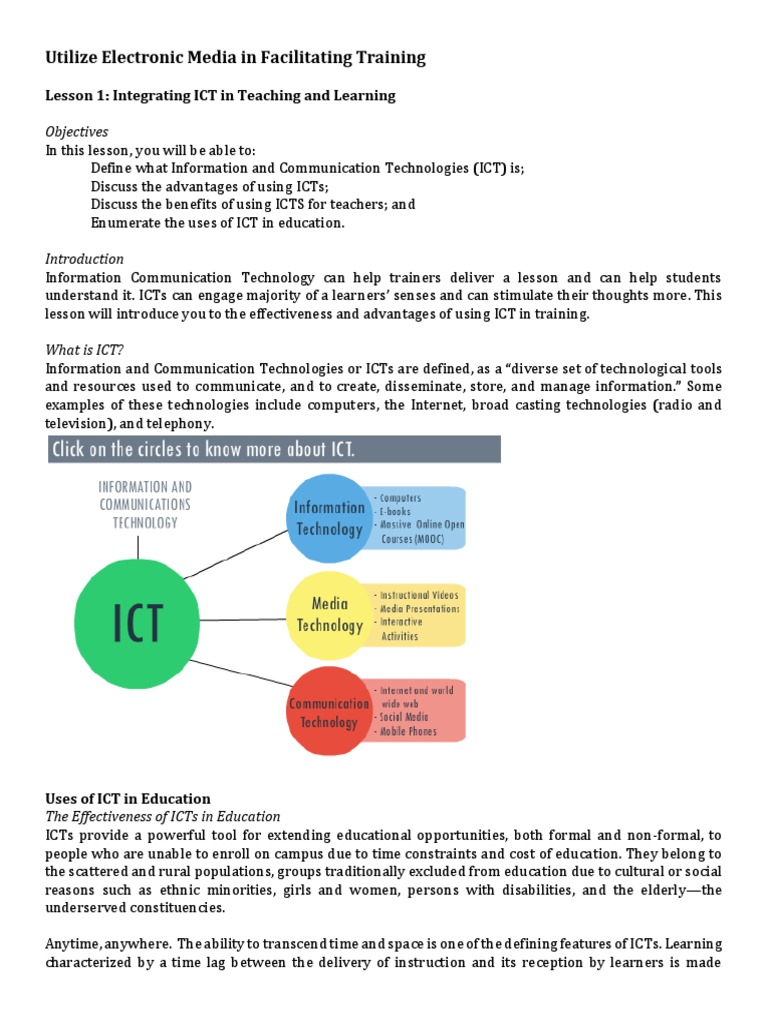 Lesson 1 - Integrating ICT in Teaching and Learning | PDF | Educational ...