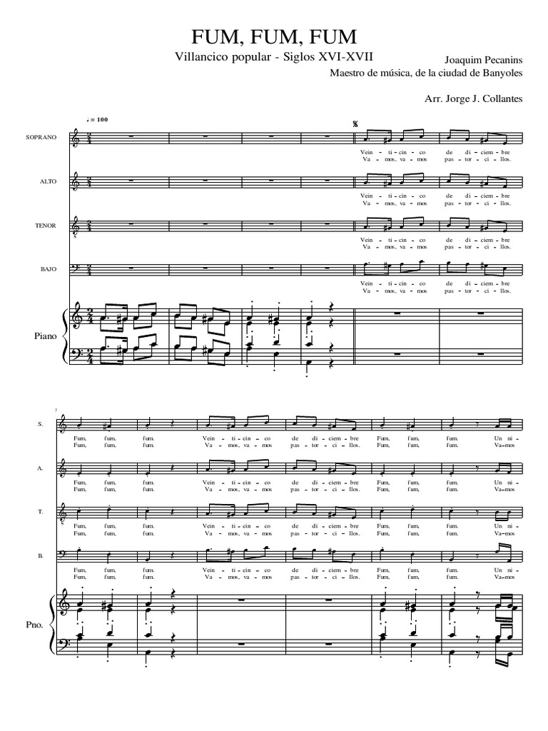 Fum, Fum, Fum-Partitura - y - Partes | PDF | Música vocal | Canto