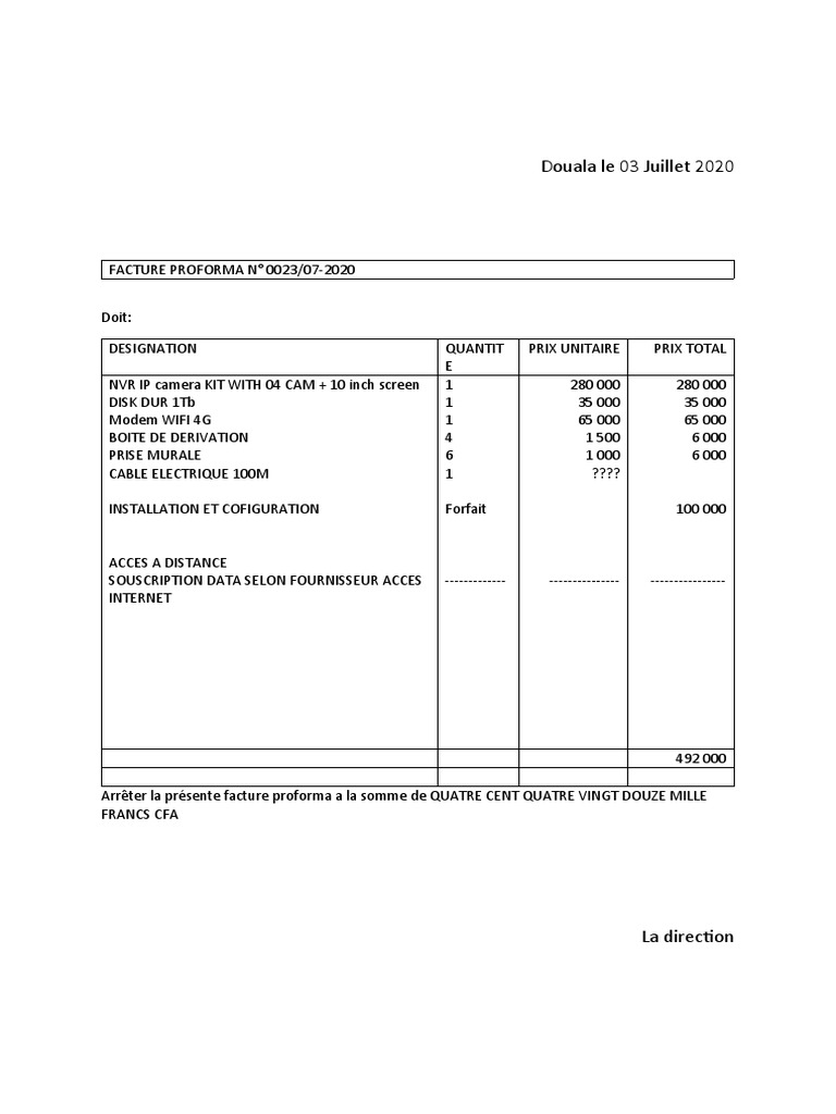 Exemple de Facture Proforma Cameroun | PDF | Maison et jardin