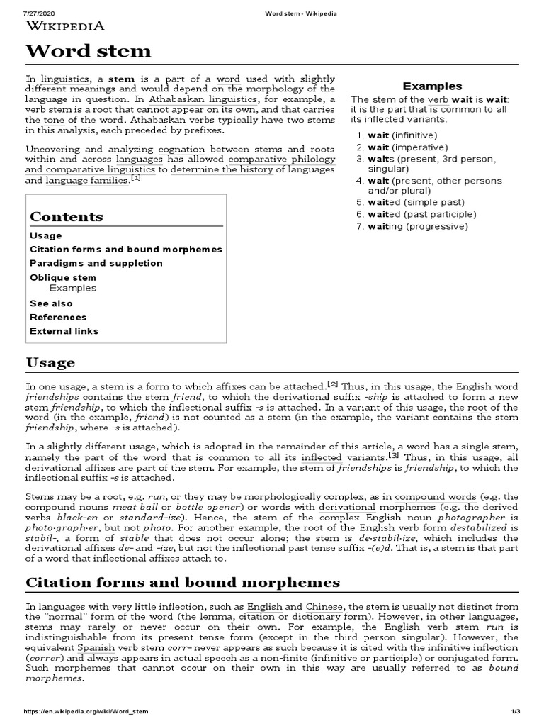 Word Stem: Examples | PDF | Linguistics | Morphology