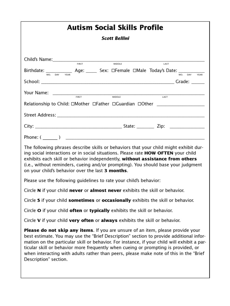 Autism Social Skills Profile: Scott Bellini | PDF | Social Skills | Autism