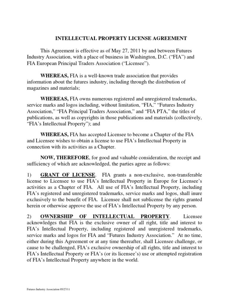 FIALicense Agreeemnt 052711 | PDF | Trademark | Intellectual Property