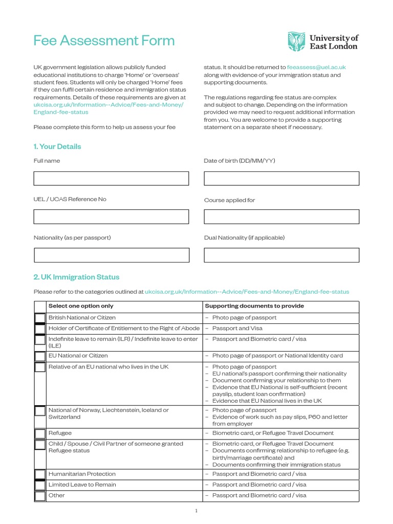 Fee Assessment Form PDF | PDF | Passport | Travel Visa