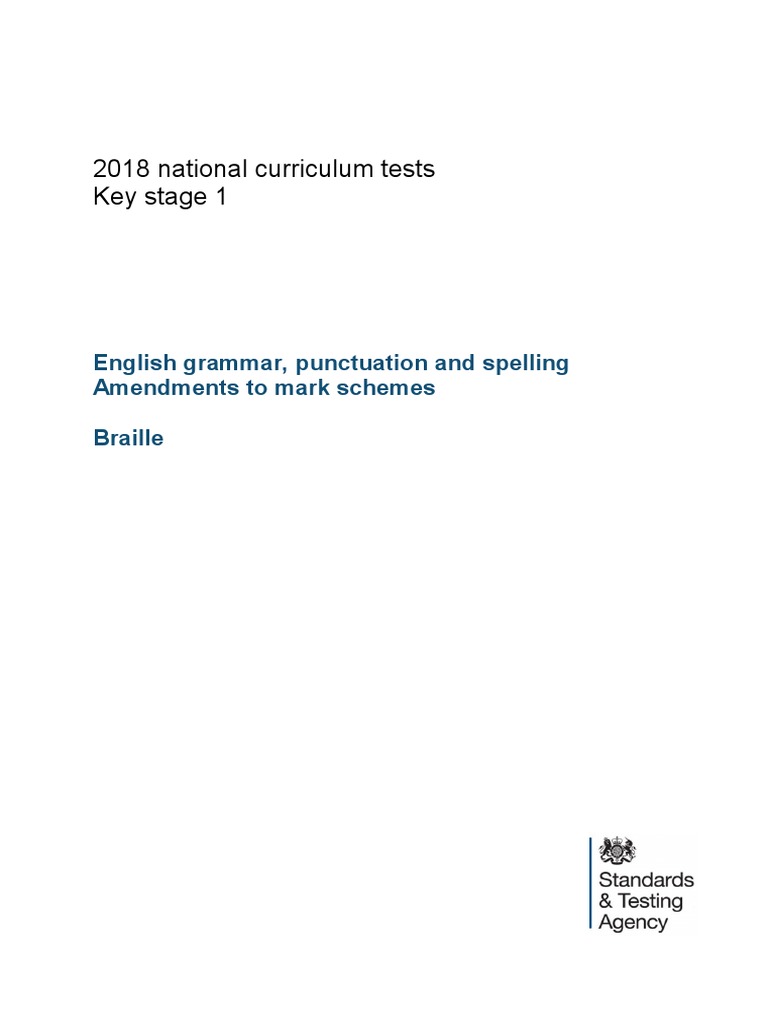 STA188085e 2018 ks1 English GPS Mark Scheme Amendments Braille | PDF ...