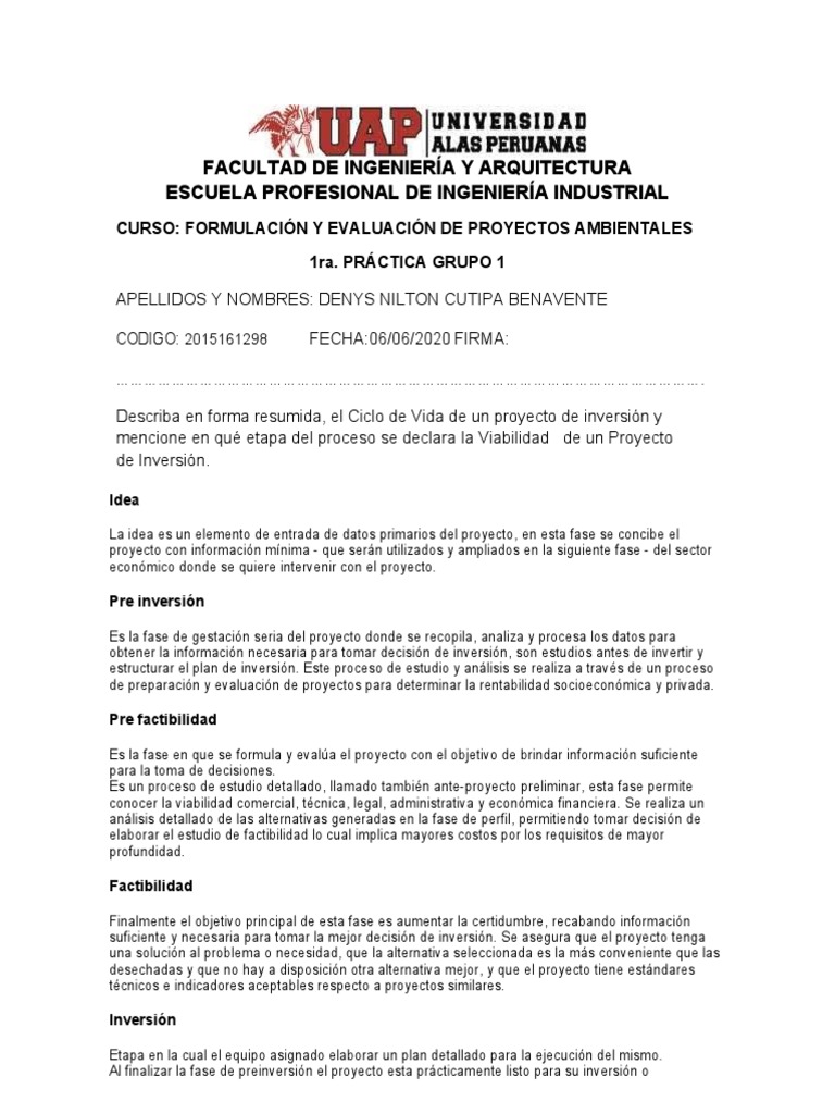 Formulacion de Proyectos-Practica1 | PDF | Evaluación | Presupuesto
