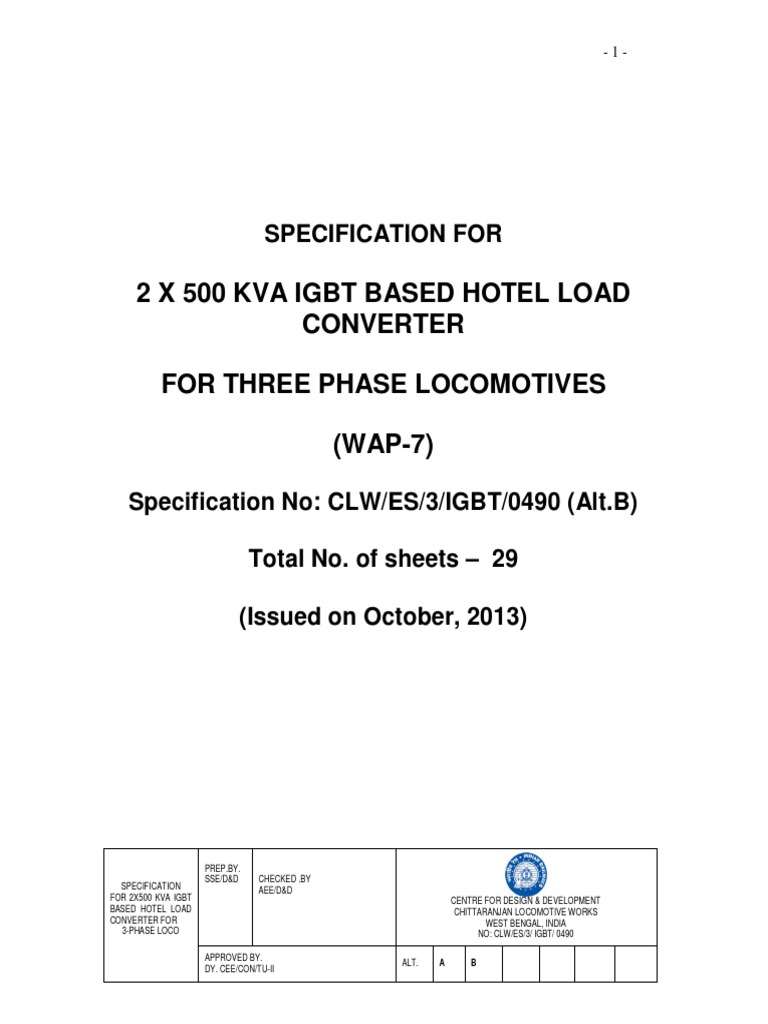 2 X 500 Kva Igbt Based Hotel Load Converter For Three Phase Locomotives ...
