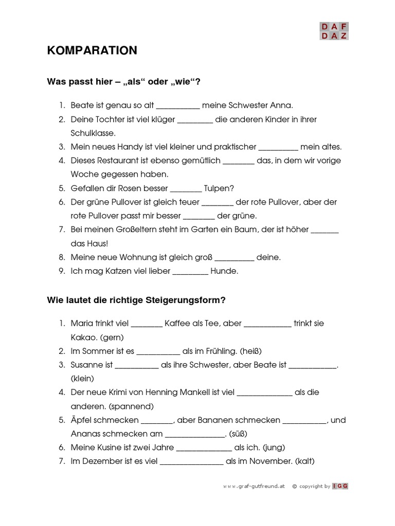 Adjektive Komparation PDF | PDF