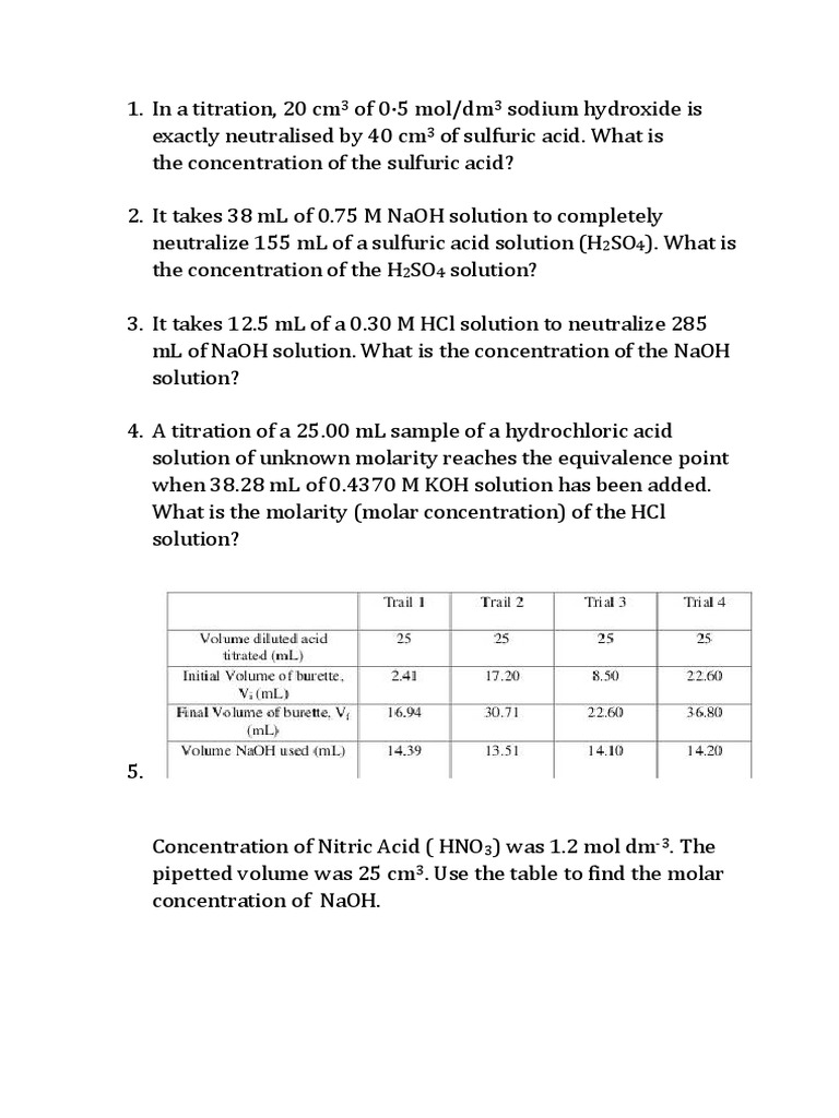 Titration Worksheet | PDF