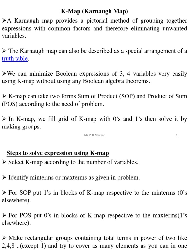 K-Map (Karnaugh Map) : Truth Table | PDF | Mathematical Logic ...