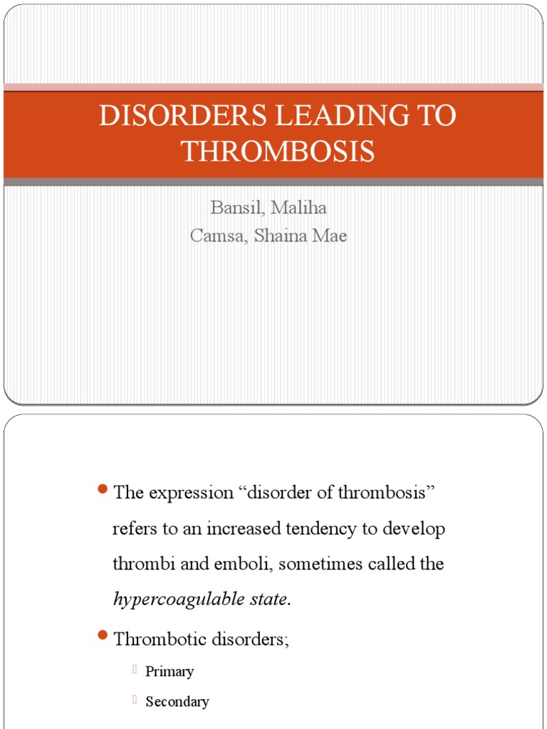 Thrombosis Disorders Overview | PDF | Coagulation | Thrombosis