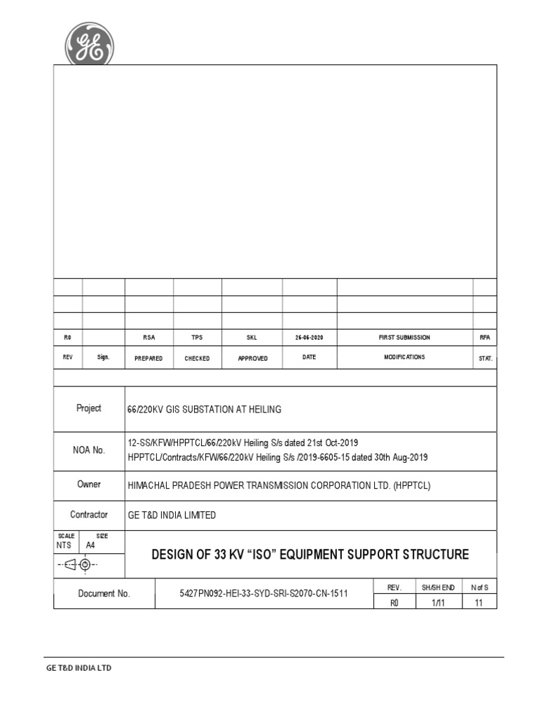 Design of 33 KV "Iso" Equipment Support Structure: NTS A4 | PDF