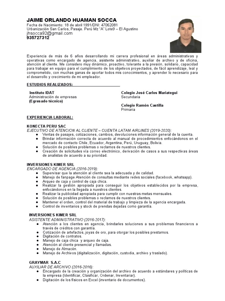 CV Jaime 2020 Corre | PDF | Servicio al Cliente | Business