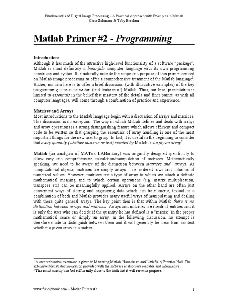 Matlab Primer Part2 PDF | PDF | Matrix (Mathematics) | Array Data Structure