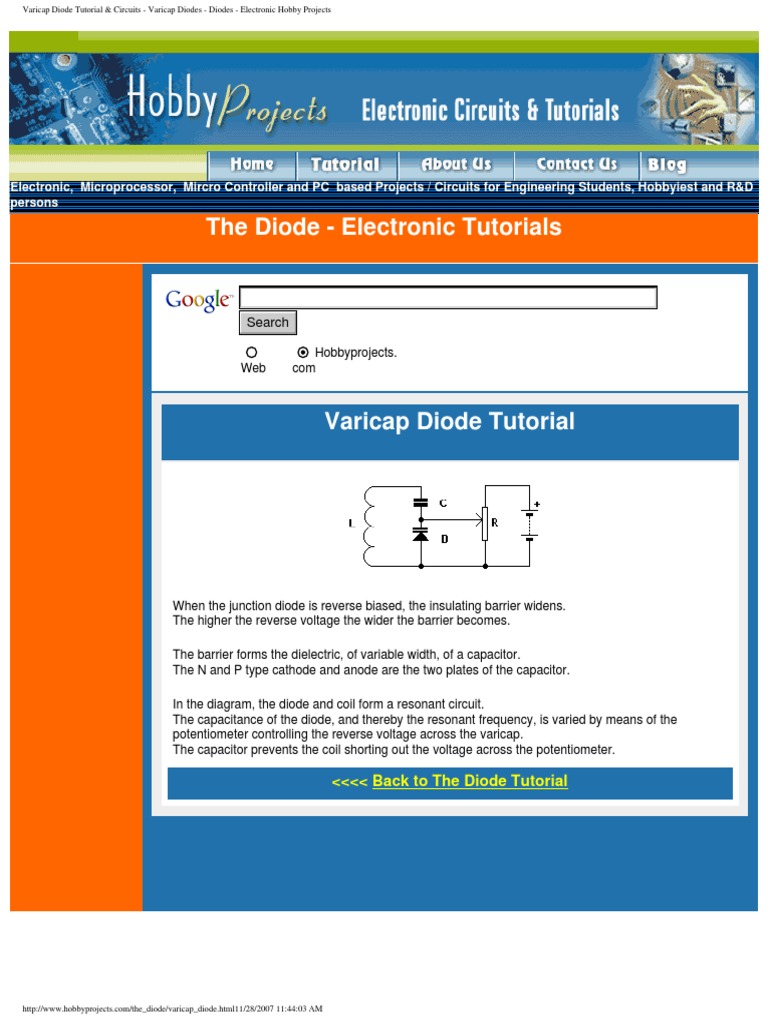 Varicap Diode Tutorial & Circuits - Varicap Diodes - Diodes - Electronic Hob PDF | PDF | Science ...