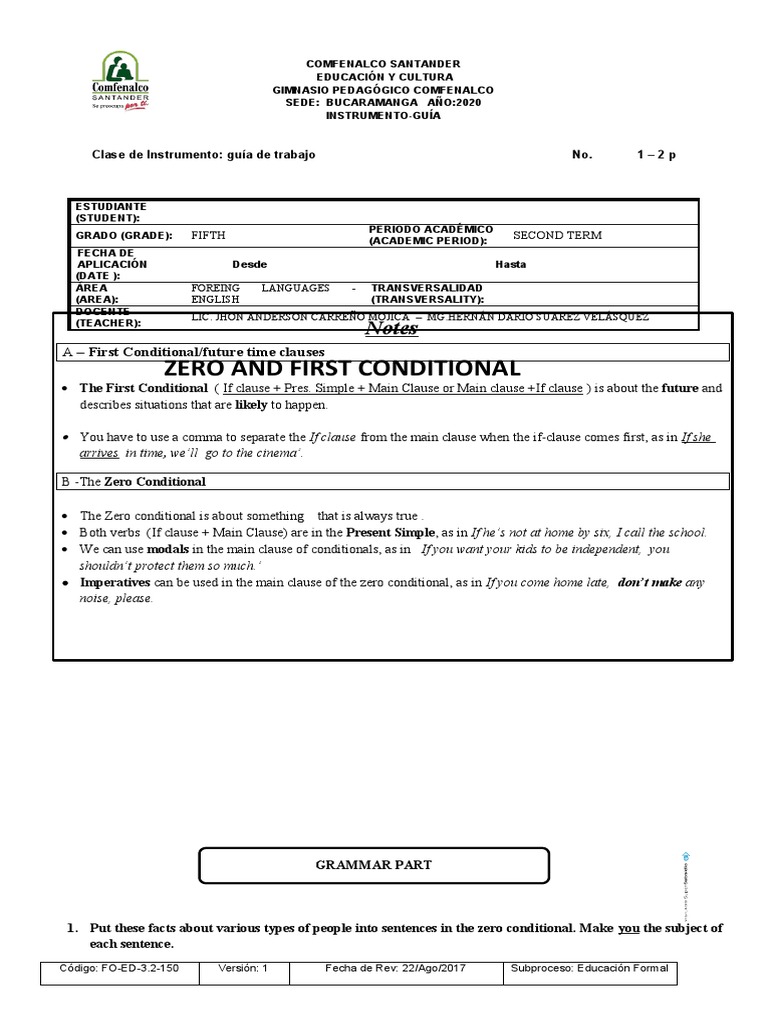 Zero and First Conditional Guide: Grammar, Reading, and Listening ...