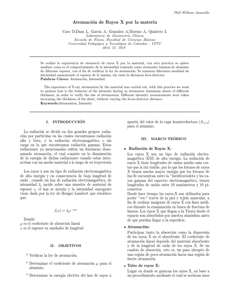 Atenuaci N de Rayox X | PDF | Rayo X | Absorción (radiación electromagnética)