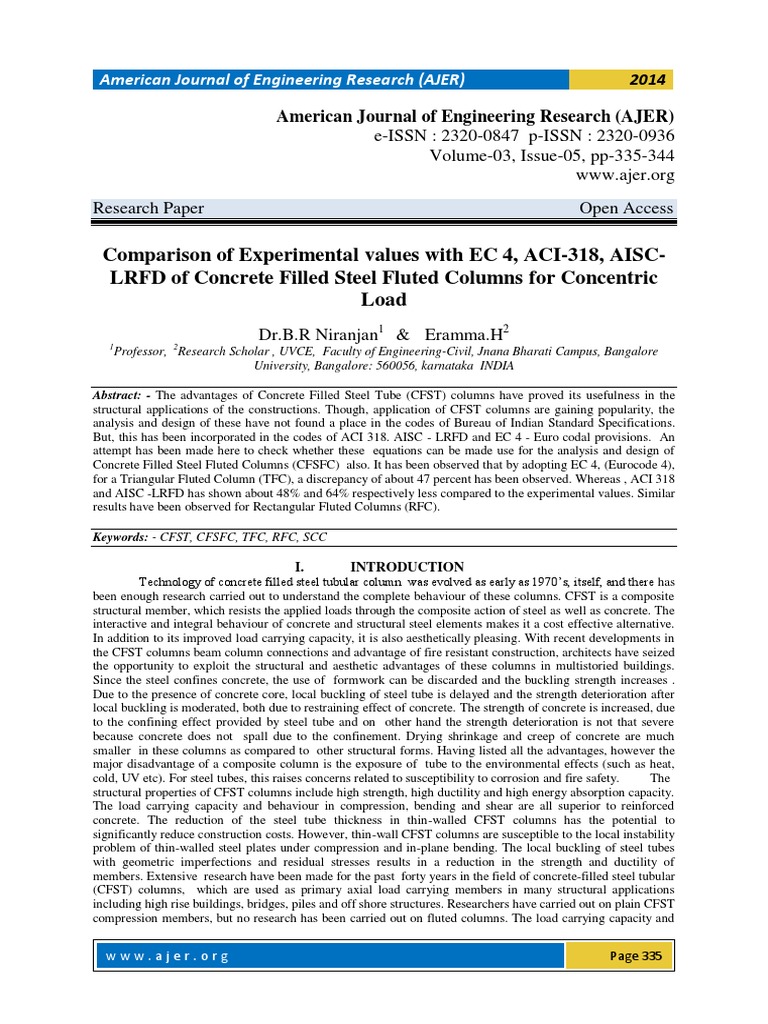 Comparison of Experimental Values With EC 4, ACI-318, AISC-LRFD of ...