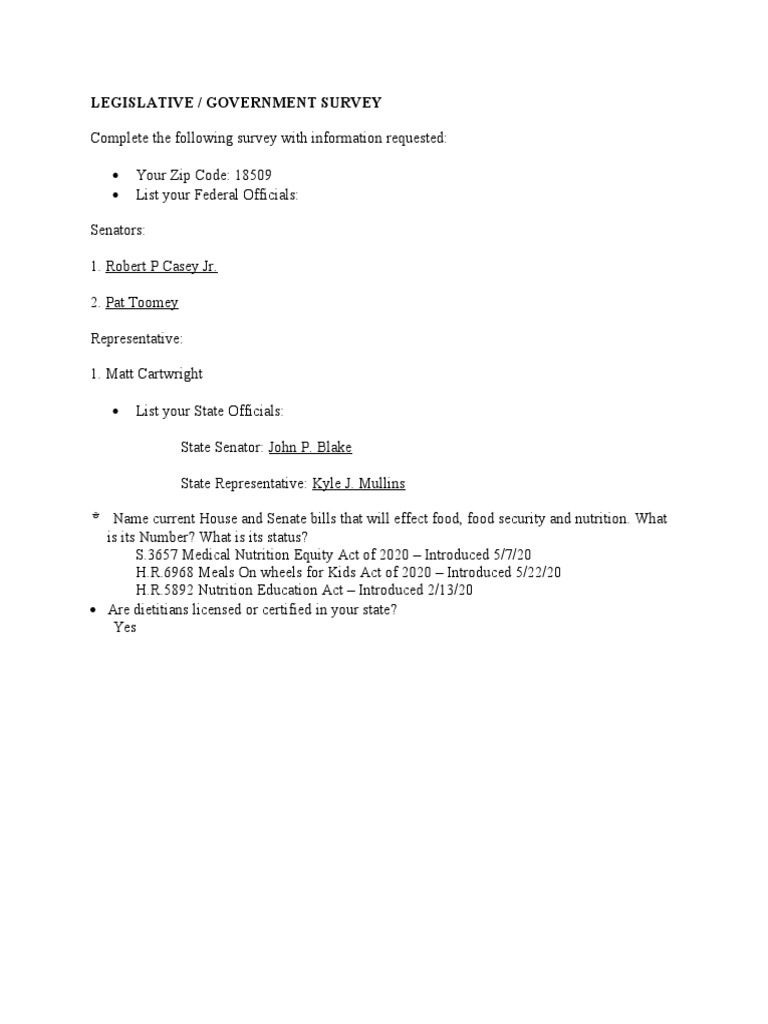 Legislative Survey | PDF