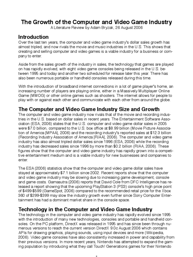 The Growth of The Computer and Video Game Industry | PDF | Video Game ...