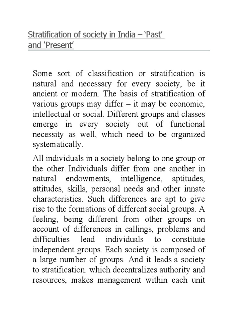 Stratification of Society in India - Past' and Present' | PDF | Caste ...