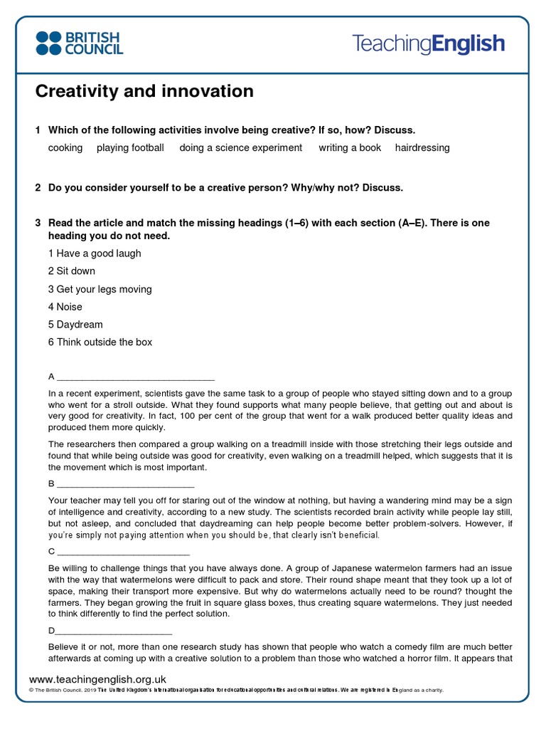 Creativity Innovation Worksheet | PDF | Creativity | Neuropsychology