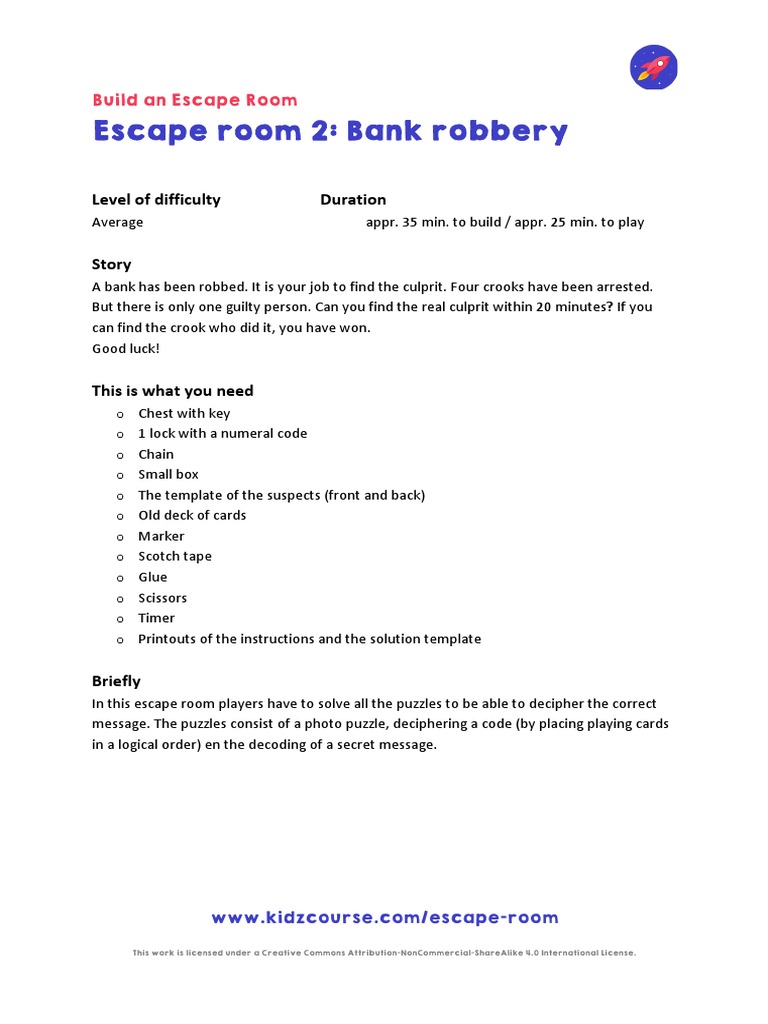 Build an Escape Room: Bank Robbery | PDF | Leisure