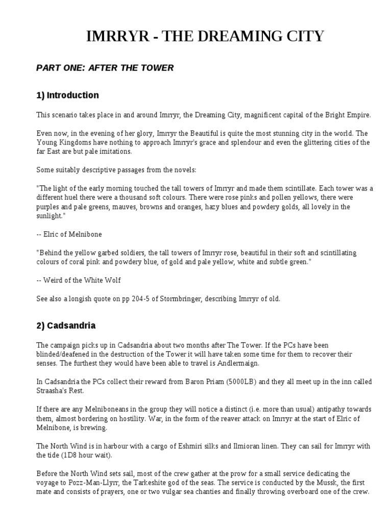 Imrryr - The Dreaming City: Part One: After The Tower | PDF